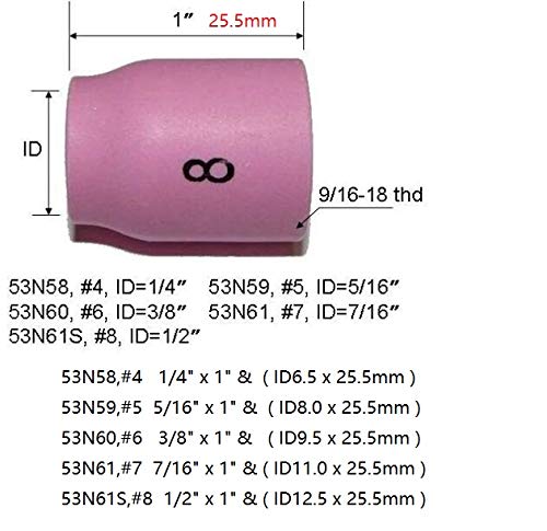 RIVERWELD TIG Gas Lens Alumina Nozzle Ceramic Cup 53N61S (#8 1/2") Fit PTA DB SR WP 9 17 18 20 25 26 TIG Welding Torch 10pk