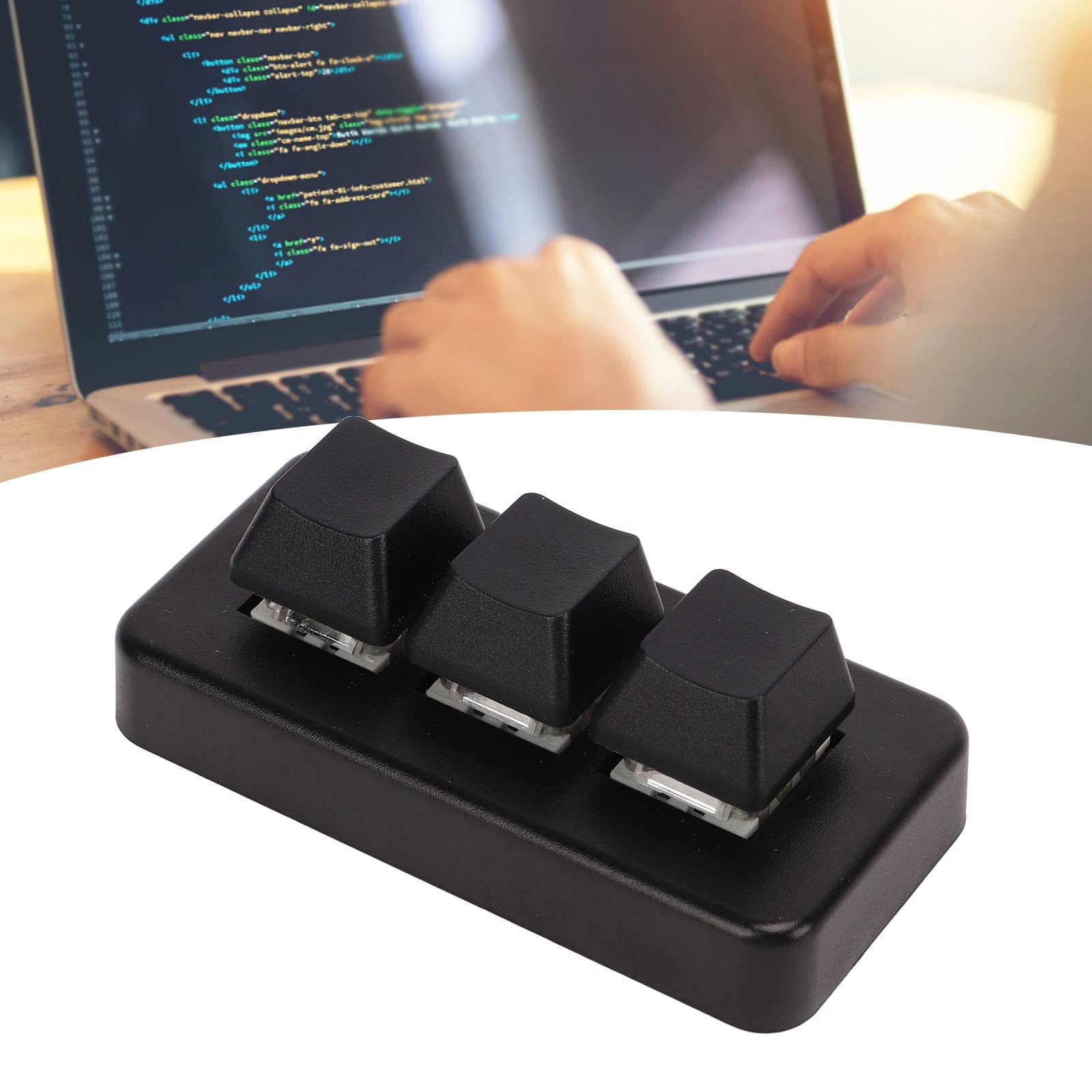 Septpenta USB Mini 3 Key Keypad, Programming Macro Keyboard with USB Cable, Function Custom, with LED Light Effects, Touch Comfortable, Mechanical Gaming Keyboard