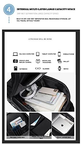 Waterproof Rolling Laptop Backpack Wheeled Carry-on Trolley Luggage,Business Travel Backpack,Multipurpose Waterproof Wheeled Backpack for Men and Women (Blue)