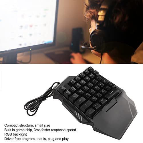 One Handed Gaming Keyboard, USB Mini Gaming Keyboard 35 Keys for Office