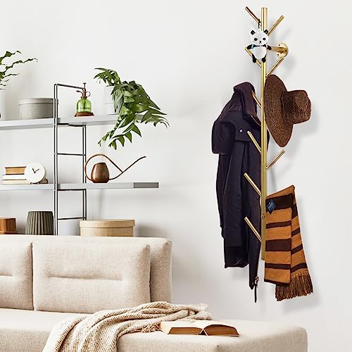 SHENGTIAN 39.37in Gold Metal Tree Branch Wall Mounted Coat Rack, Hat Tree For Wall,Purse Rack With 11 Hooks, Space Saving And Easy Installation, Suitable For Living Room, Bedroom (Gold-Y)