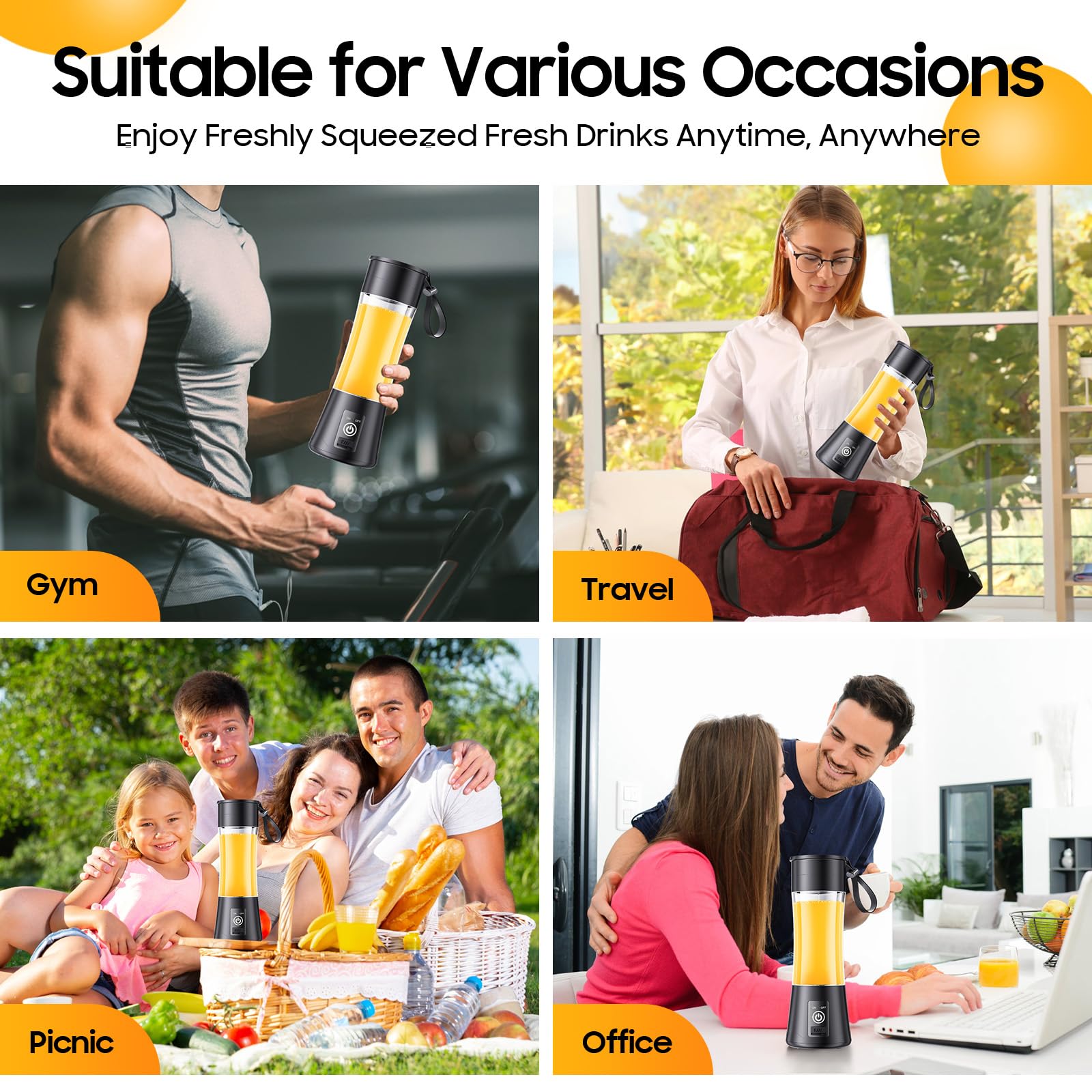 Portable Blender Personal Size Blender - Blender for Shakes and Smoothies, Mini Blender with 380Ml Travel Cup, Suit for Kitchen, Travel, Gym