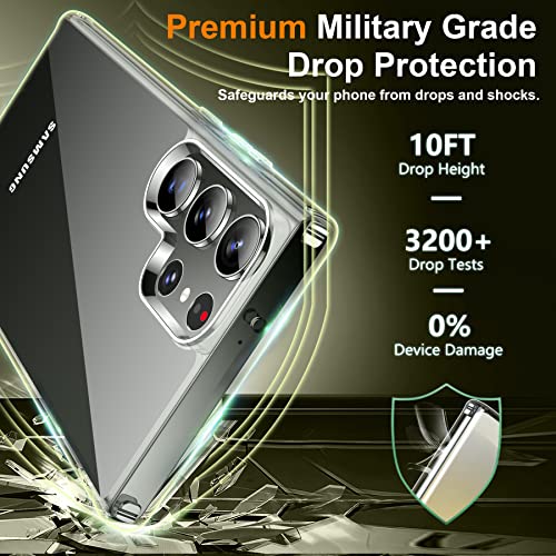 SPIDERCASE for Samsung Galaxy S23 Ultra Case, with 2 Pcs [Camera Lens Protector+Soft Screen Protector], [Anti-Yellowing] [Military Grade Shockproof] Slim Thin Galaxy S23 Ultra Case 6.8"，Clear