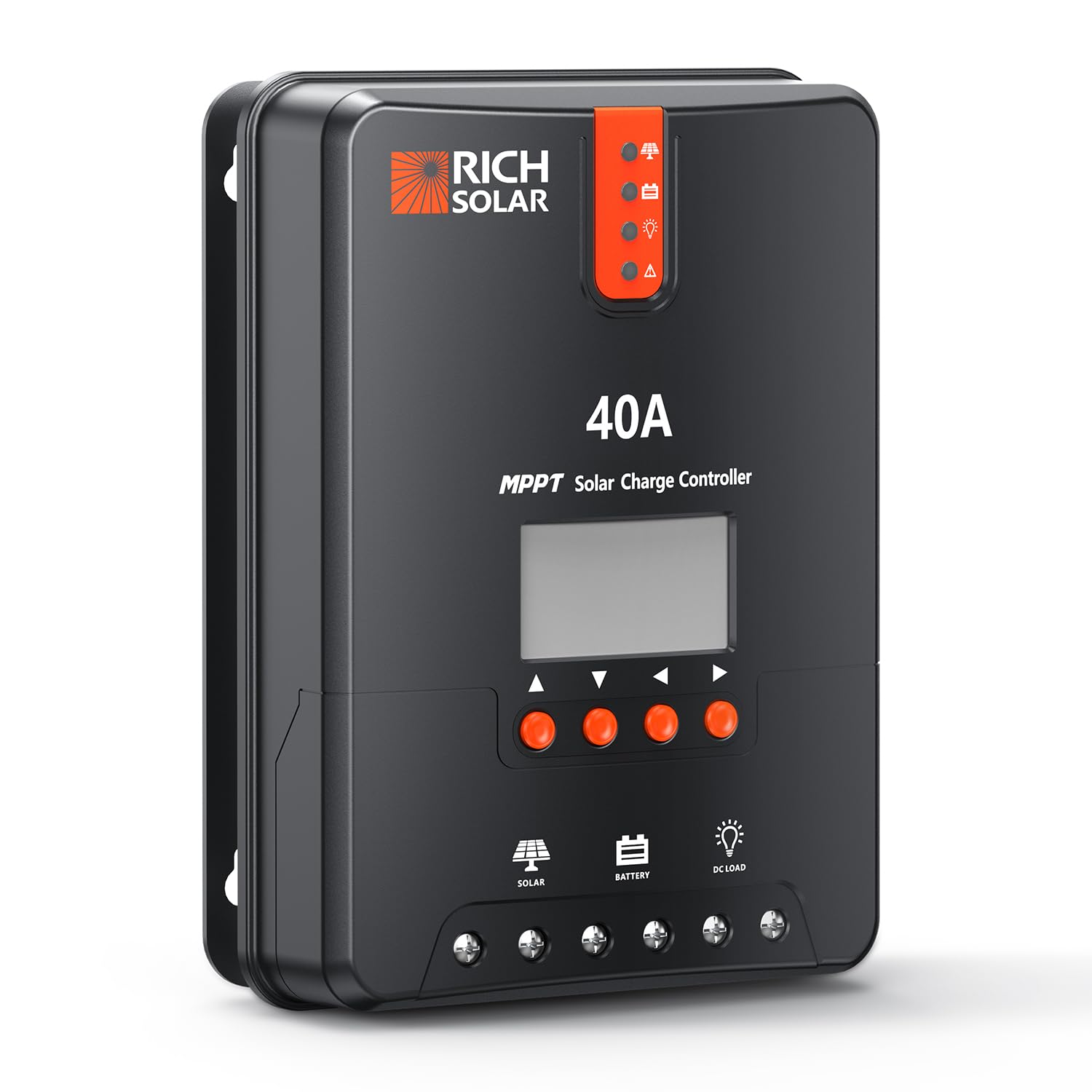 RICH SOLAR 40 Amp 12V/24V DC Input MPPT Solar Charge Controller with LCD Display Solar Panel Regulator for Gel Sealed Flooded and Lithium Battery Negative Ground