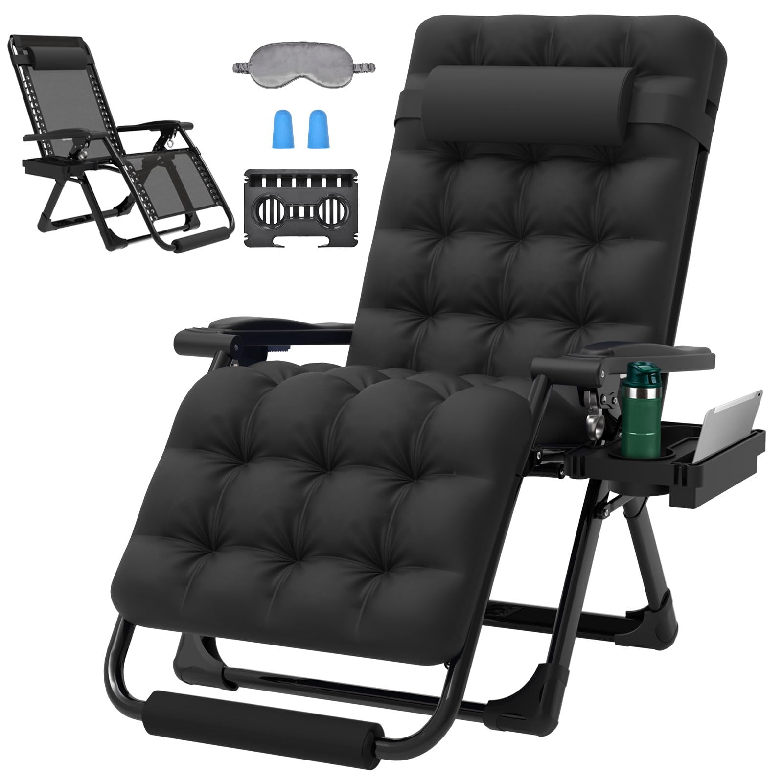 ZENPETIO 29In XL Zero Gravity Chair w/Cushion, Zero Gravity Recliner Lounge Chair for Indoor and Outdoor, Reclining Camping Chair for Lawn, Anti Gravity Chair with Cup Holder and Footrest, 440LBS
