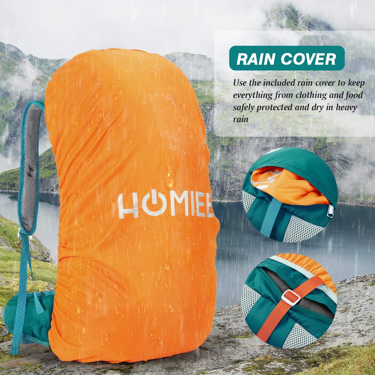 HOMIEE 50L Hiking Backpack Travel Bag Waterproof Camping Backpack with Rain Cover Lightweight Backpacking Backpack Rucksack
