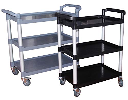 New Star Foodservice 54552 350-Pound Plastic 3-Tier Utility Bus Cart with Locking Casters, 42.5" x 19.5" x 38.5", Black
