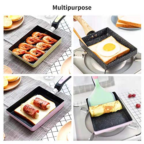 HooJay Japanese Omelette Pan,5"×7" Nonstick Tamagoyaki Egg Pan,Rectangle Small Frying Pan with Silicone Spatula & Brush,Black