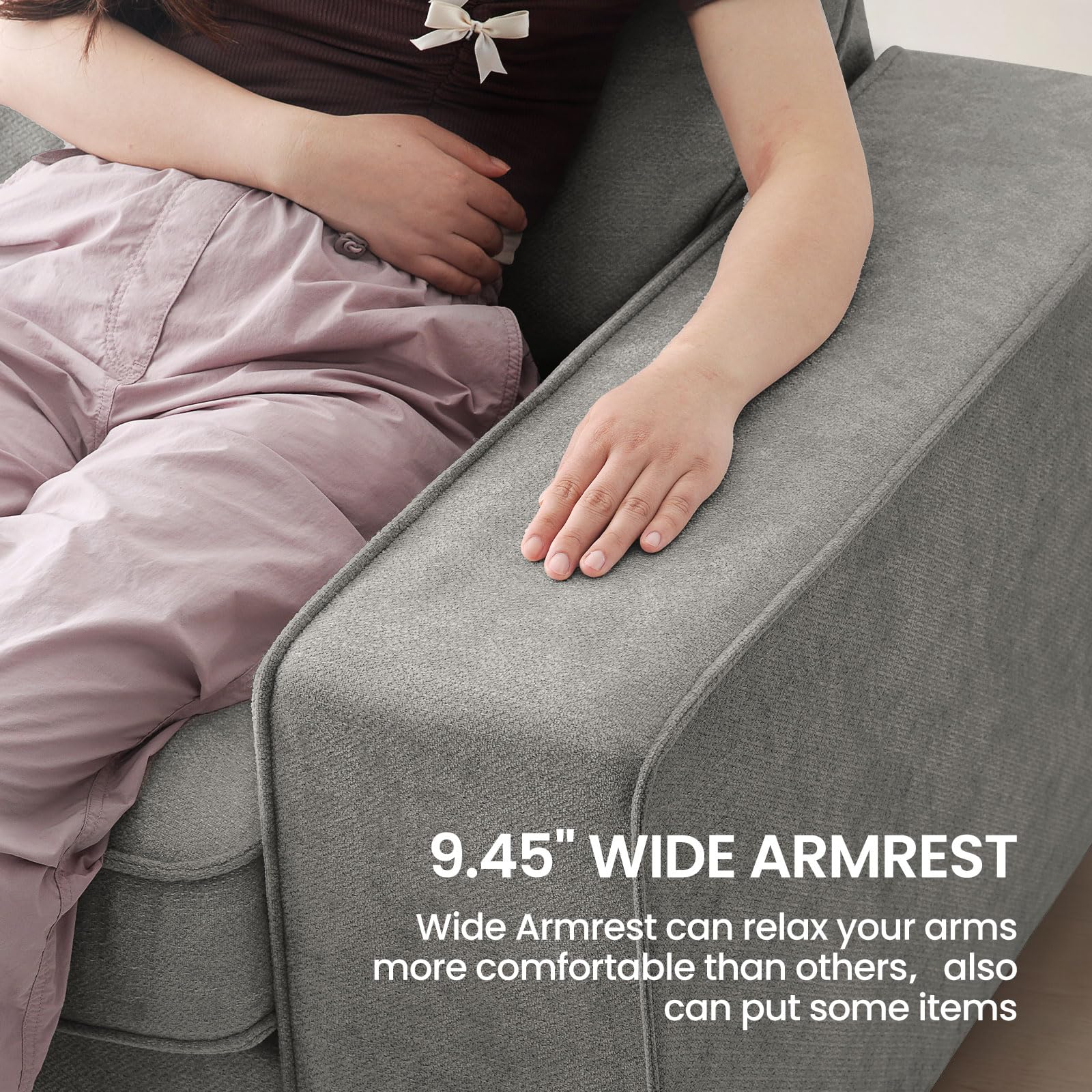 Wichvens 88.58" Oversized Loveseat Sofa for Living Room,Plush Chenille Modern Sofas & Couches with Wide Armrest,Solid Wood Leg and Removable Sofa Cushion,Easy to Install(Light Grey)