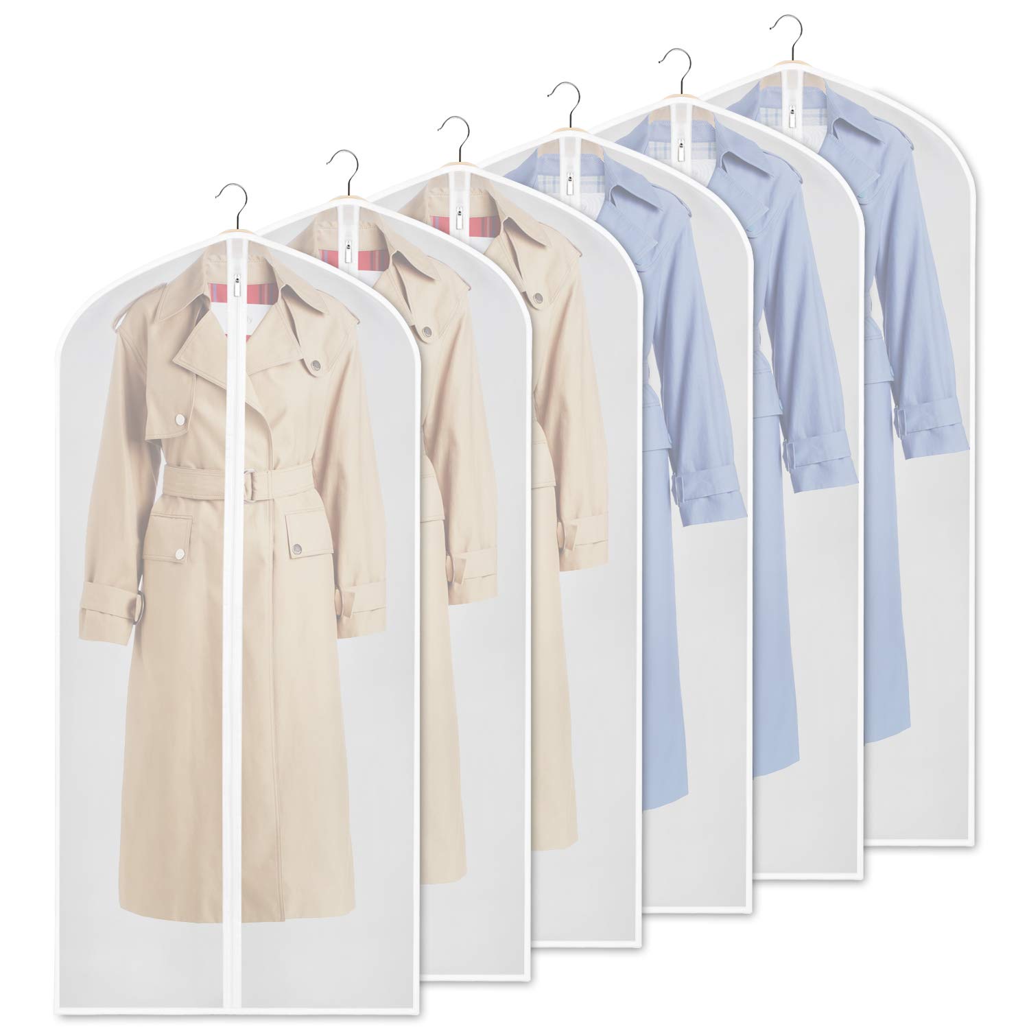 Zilink Clear Garment Bag Dress Bags for Storage 54-inch Coat Bags with Full Length Zipper for Clothes Closet Storage, Set of 6