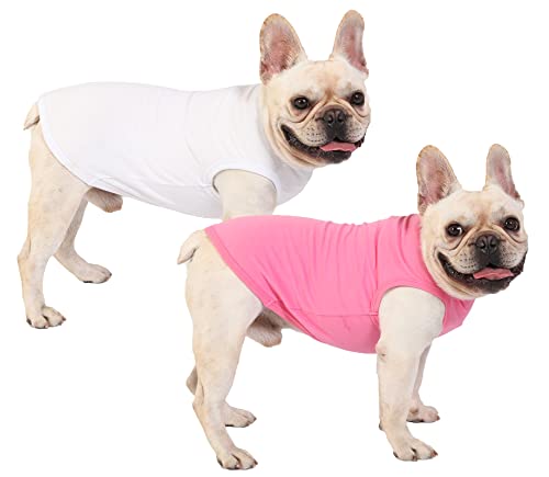 Sychien Dog Pink White Shirts,Soft Blank Cotton Tee-Shirt for Boy Girl Dogs,Plain Medium French Bulldog Clothes,M Pink White