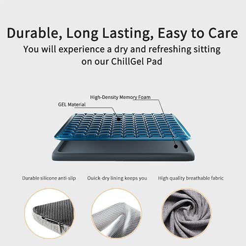 RILIDA High-Tech 3D Gel and Memory Foam Chair Cushions - Comfortable, Cool, Breathable, Portable Seat Cushions for Offices, Homes, Cars, Wheelchairs and Dining Chairs (Dark Grey)