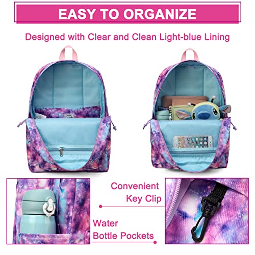 VASCHY Backpack for School, Lightweight Water Resistant Bookbag Casual Daypack for Middle School Teen Girls Pink Galaxy
