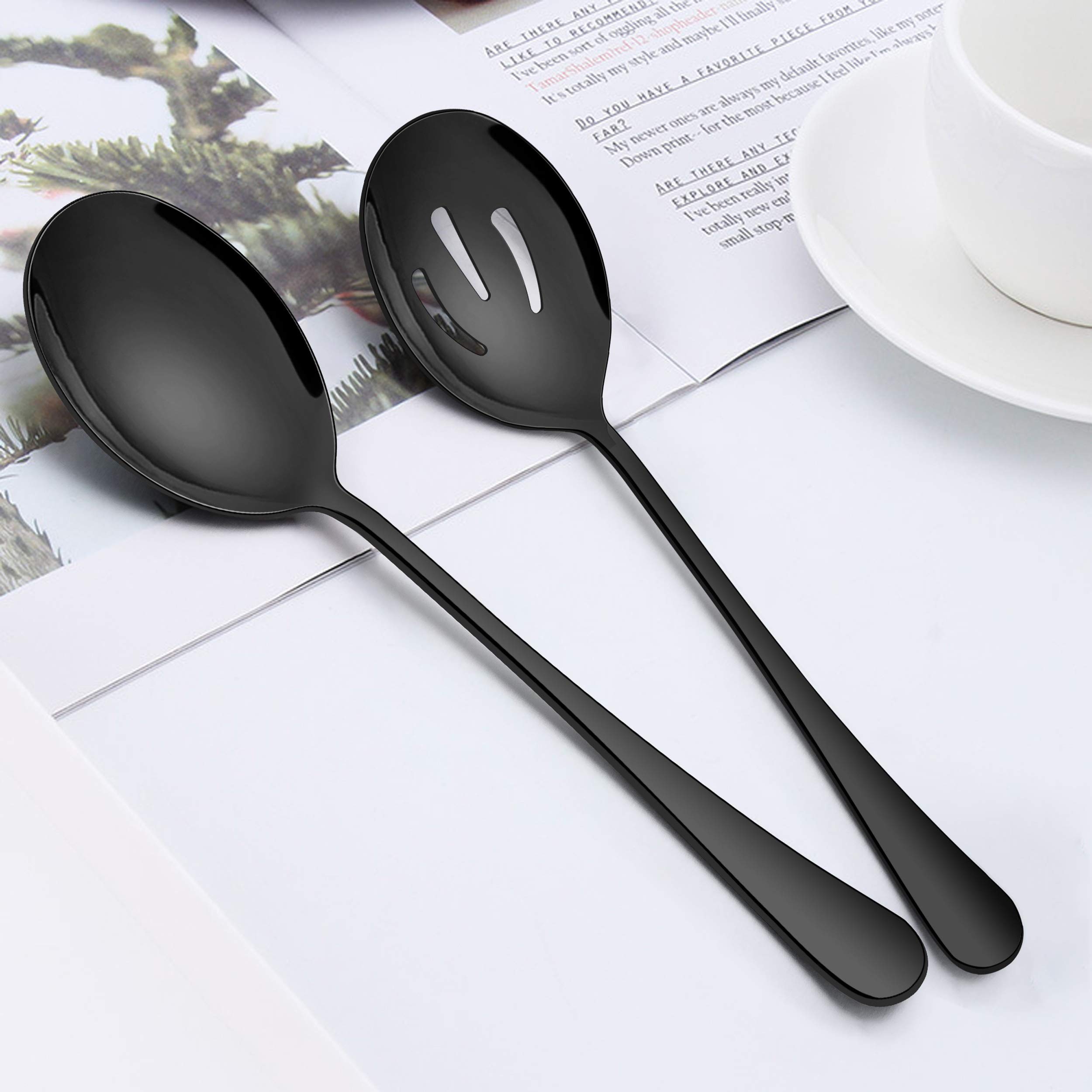 Homikit Stainless Steel 4 Copper Serving Spoons, 4 Copper Slotted Serving Spoons, Metal Buffet Dinner Party Banquet Restaurant Catering Serving Utensils, Mirror Polished, Dishwasher Safe