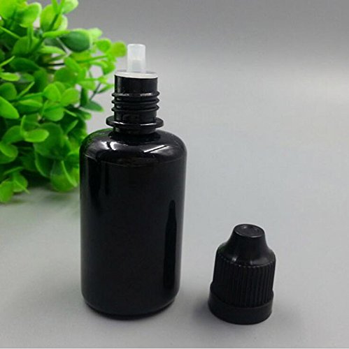 UPSTORE 30ml/1oz Black Plastic Refillable Empty Dropping Refueling Bottles Eye Liquid Squeezable Dropper Vials Sample Packing Storage Holder Container with Safety Screw Cap And Removable Plug (50PCS)