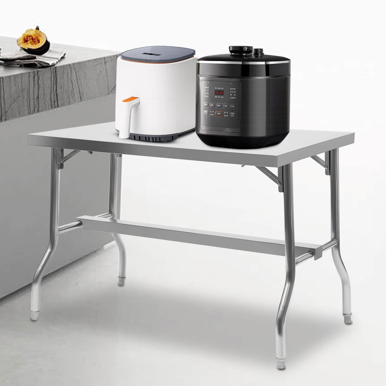 YIYIONCE Commercial Worktable & Workstation 48 x 24 In Stainless Steel Table Folding Food Workbench with 1102 LBS Load Heavy-duty Food Preparation Tables Kitchen Table for Restaurants Cafes | US STOCK