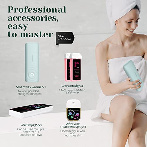 Waxfans Roll on Wax Kit for Hair Removal,Wax Warmer for Hair Removal,at Home Waxing Kit for Women,Wax RollerKit,Wax Kit for Full Body,Rose Wax Roller
