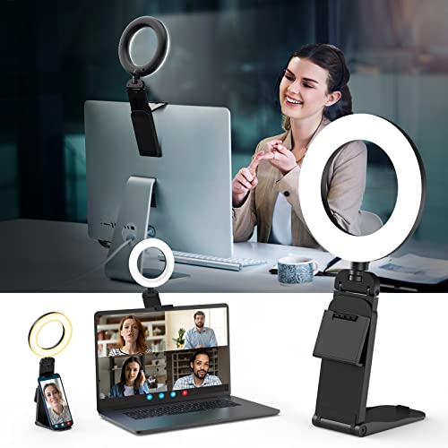 Ring Light for Computer Laptop,Video Conference Lighting kit for Zoom Meetings,5" Small Led Selfie Light Portable Ring Light with Stand,Cell Phone Holder Desktop Ring Light for Skype Call Black