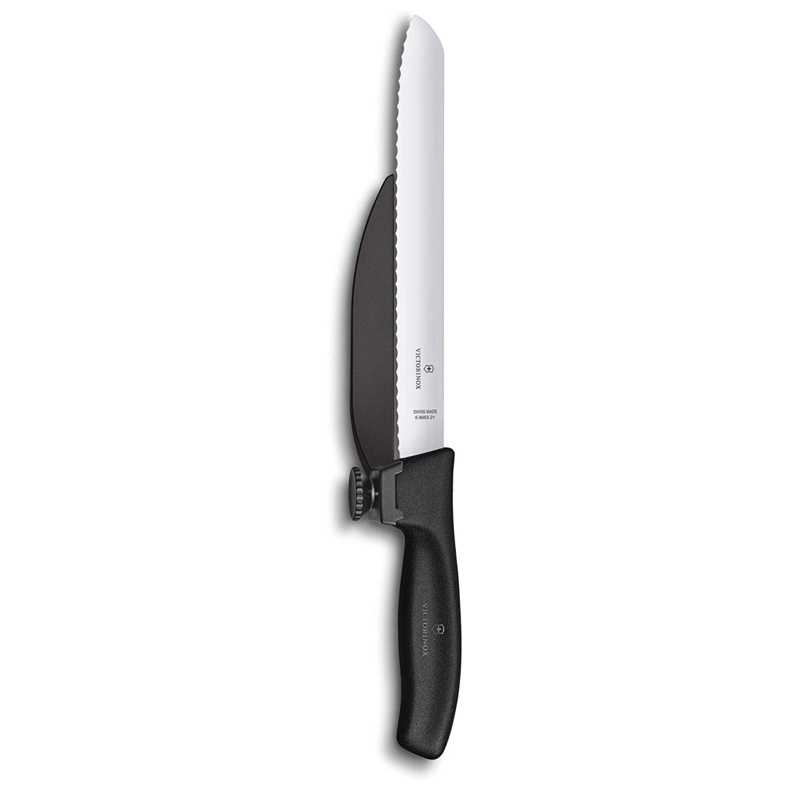 Victorinox Swiss Classic Dux Knife - Kitchen Knife with Adjustable Guide - Cooking Knife for Cutting Meat, Bread & More - Black Handle, 8.25"