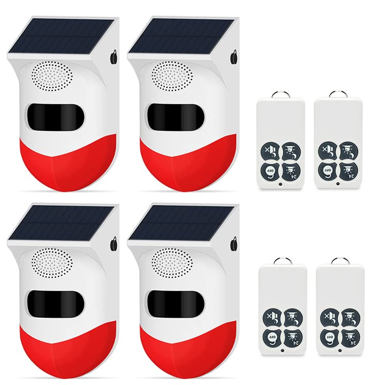 Paddsun 4 Pack Strobe Alarm Light with Motion Sensor Siren, Outdoor Solar Security Alarm Lights, 120db Alert & 6LEDs Flash, IP67 Waterproof for Outdoor Farm Barn, Villa Yard