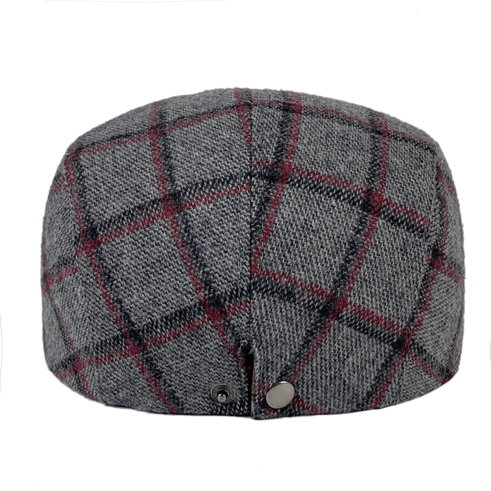 Newsies Plaid Flat Caps Hats for Men Paperboy Golf Cap Beret Cabbie Caps(Red)