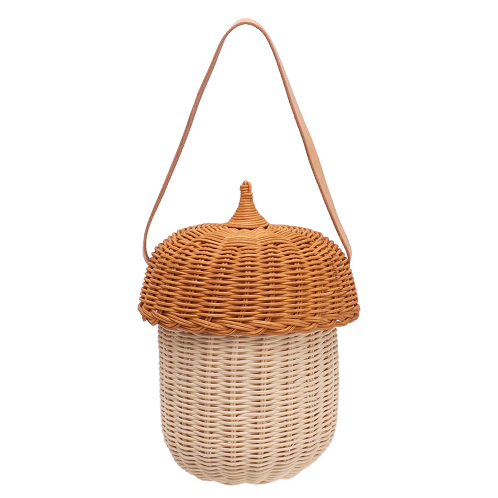 Zerodis Kids Rattan Storage Basket, Cute Photography Props Exquisite Hand Woven Decorative Rattan Basket Bag Acorn Shaped for Home (Large Handbag)