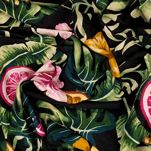 Texco Inc Poly Spandex Floral Conversational Prints DTY Brushed 4 Way Stretch Fabric, Black Pink 1 Yard