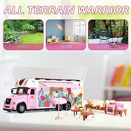 T.V.V Fashy Remote Control Car for Girls, with Music, Lights, and Mini Camping Furniture