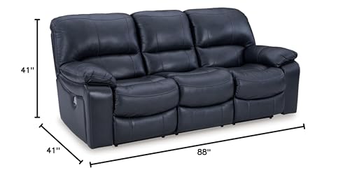 Signature Design by Ashley Leesworth Modern Leather Match Power Reclining Sofa with USB Charging Ports, Blue