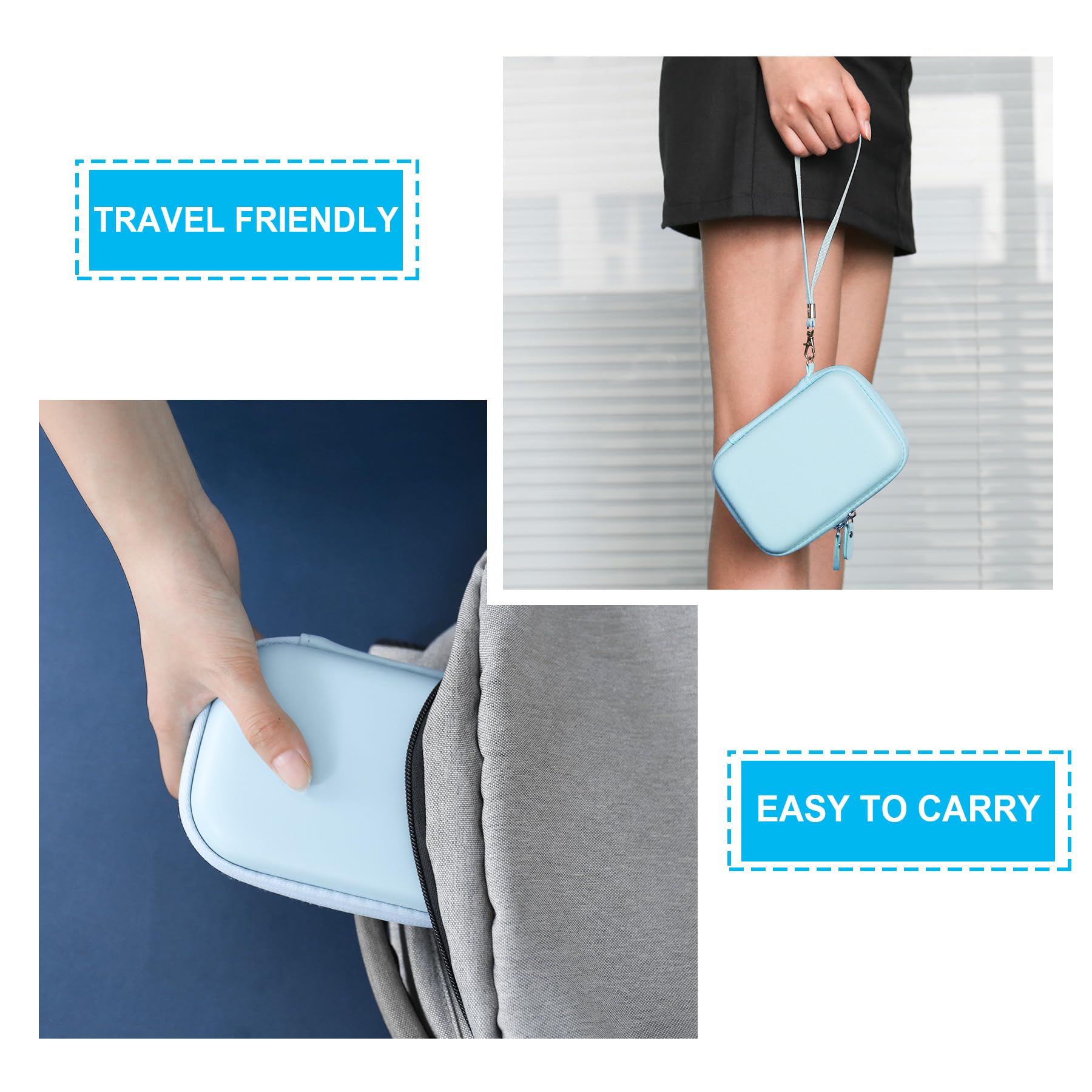 Supmay Hard Travel Case for Cabaro Mini Printer Sticker Thermal Printer, Bluetooth Portable Phone Printer Storage Holder Protection Case with Zipper Mesh Pocket fit Rolls Paper, Charging Cable, Blue