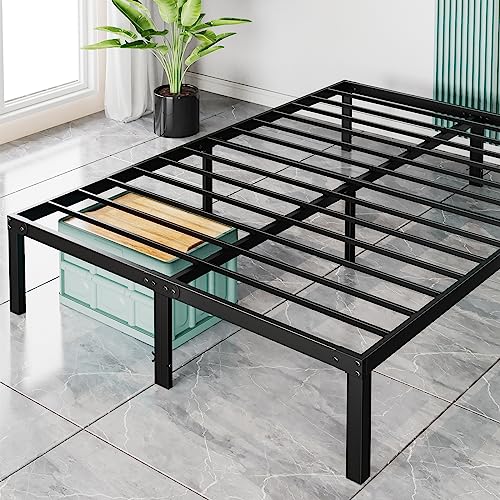 Sweetcrispy King Bed Frame - Heavy Duty Metal Platform Bed Frames King Size with Storage Space Under Frame, 14 Inches, Sturdy Steel Slat Support, No Box Spring Needed