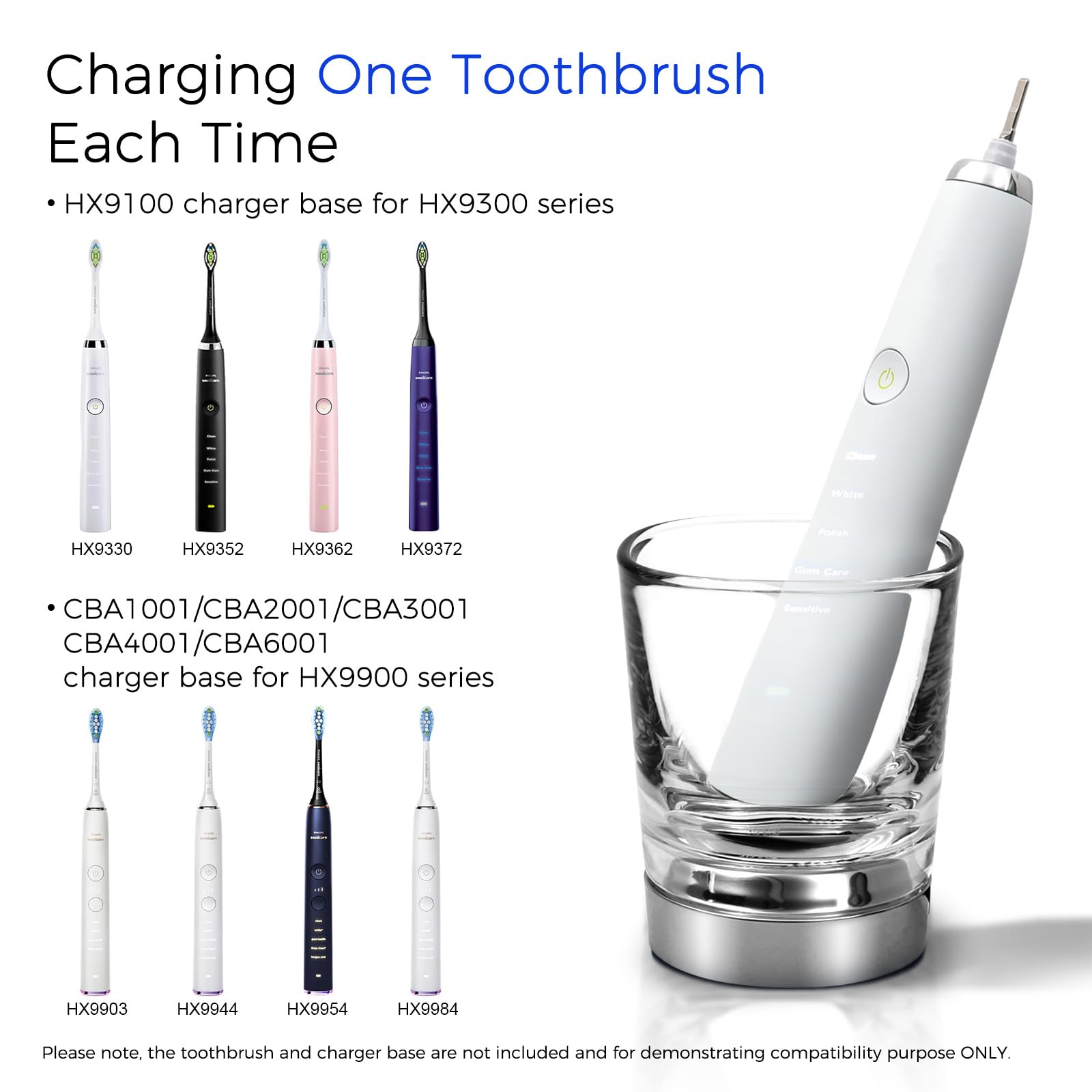 Replacement Charger Glass Cup Compatible with Philips Sonicare Electric Toothbrush HX9352 HX9360 HX9340 HX9900,Charging Base Glass Cup for HX9100 CBA1001 CBA2001 CBA3001