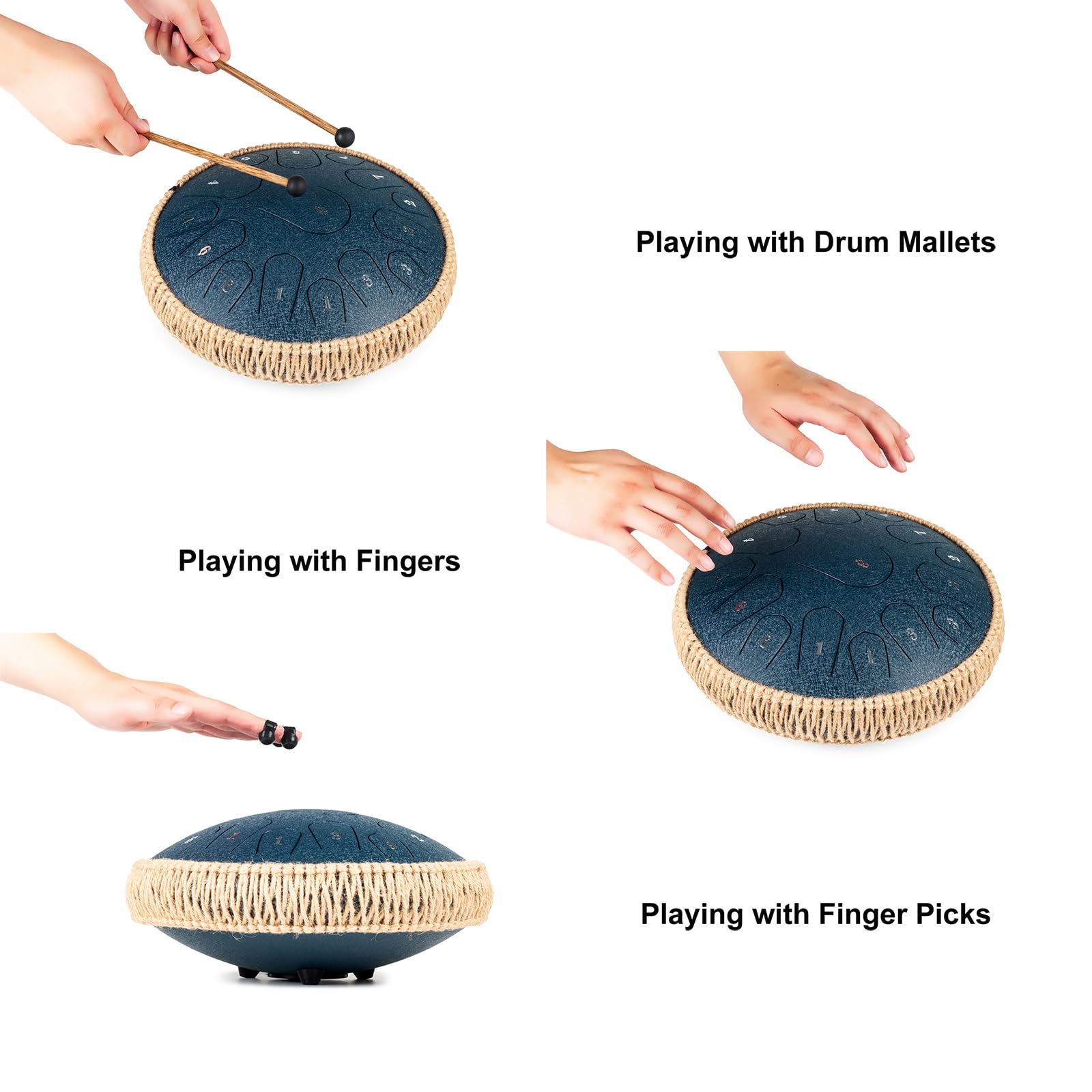 HOPWELL Steel Tongue Drum 12 Inches 11 Notes - Percussion Instruments - Hand Pan Drum with Drum Mallets and Carry Bag, C Major