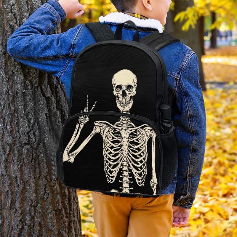 Rivatimrio Rock&Roll Skull Backpack Double Zipper Halloween Gothic Day of Dead Skeleton Rucksack Teens Girls Boys Students Bookbag Elementary Teenagers Laptop Toddler Backpack