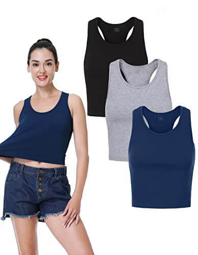 TADANG 3 Pieces Crop Tank Tops for Women, Sleeveless Racerback Crop Sports Top, Cropped Workout Tops Running Yoga Tanks