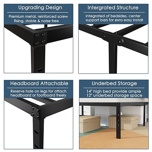 HOMUS King Size Bed Frame-Steel Slat Non -Slip 14 Inch High Mattress Foundation-No Box Spring Needed Platform/Noiseless & Squeak-less