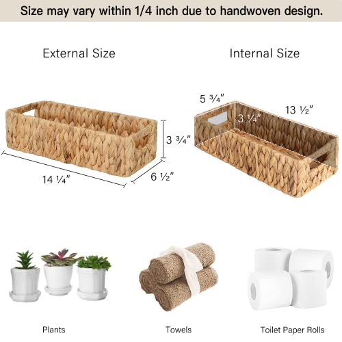 StorageWorks Water Hyacinth Basket for Toilet Paper, Wicker Baskets for Storage with Built-in Handles, 14 ¼"L x 6 ½"W x 3 ¾"H