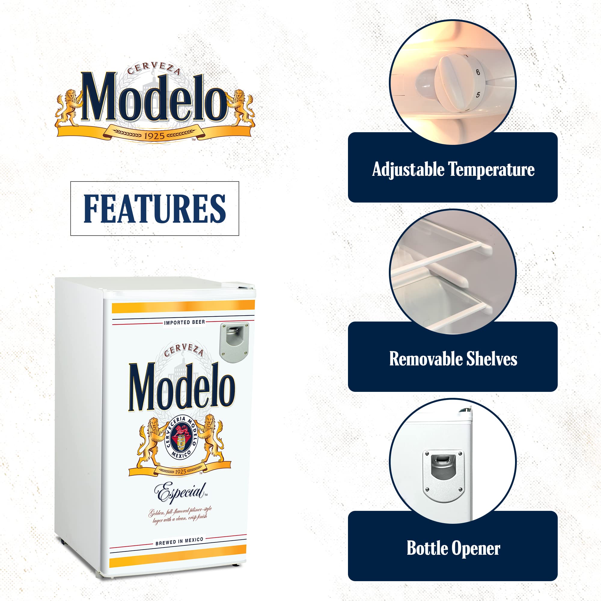 Modelo 3.2 cu ft (90L) refrigerator Compact Fridge with Bottle Opener White Space Saving Flat Back Design Reversible Door Adjustable Temperature Control Tempered Glass Shelves Office home bar Room RV