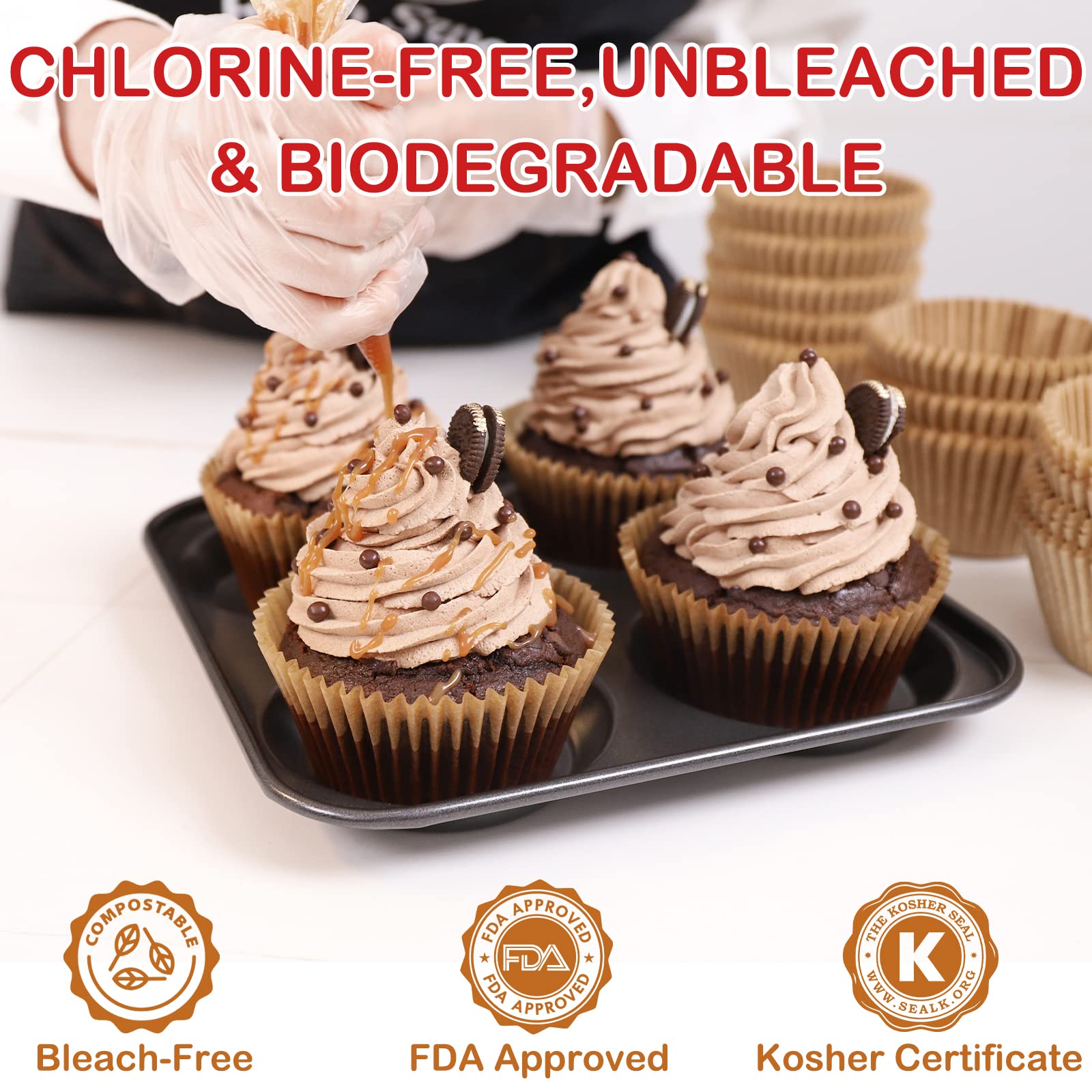 Muffin Cupcake Baking Cup Liner – Extra Large – Sturdy – Super Thick – Non-Stick –Unbleached Disposable Liner – Odorless – Biodegradable – Multi-Use Baking Cups by BamBot (100-Pack)