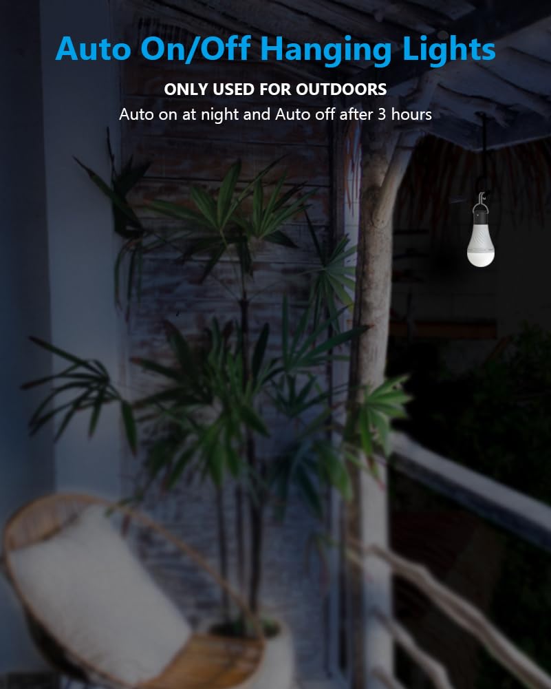 USB Rechargeable Light Bulb Auto On Off Light Bulbs, 4 Light Modes, 1500mAh Rechargeable LED Camping Lights for Camping, Hiking, Emergency, Backpacking, Fishing, 2 Packs