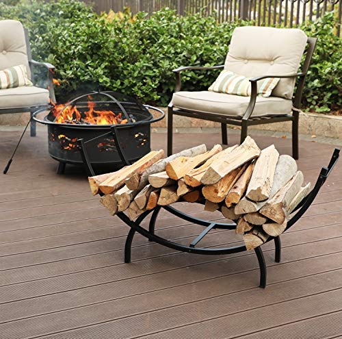PHI VILLA 40 Inch Heavy Duty Large Curved Indoor/Outdoor Firewood Racks Log Hoop, Oval Base for Kindling Wood Storage Wood Stove Accessories, Black