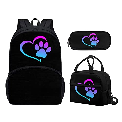 Upetstory Dog Paw Print School Backpack for Girls 10-12 Boys 8-12 School Bag Set with Lunch Bag Pencil Case Kids Bookbag Elementary Middle School Schoolbag Travel Daypack Purse