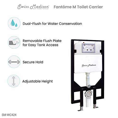 Swiss Madison Well Made Forever SM-WC424 Toilet Tank Carrier, For 2 x 4 Residential Studs, White & SM-WT449 St. Tropez Wall Hung Toilet, Glossy White