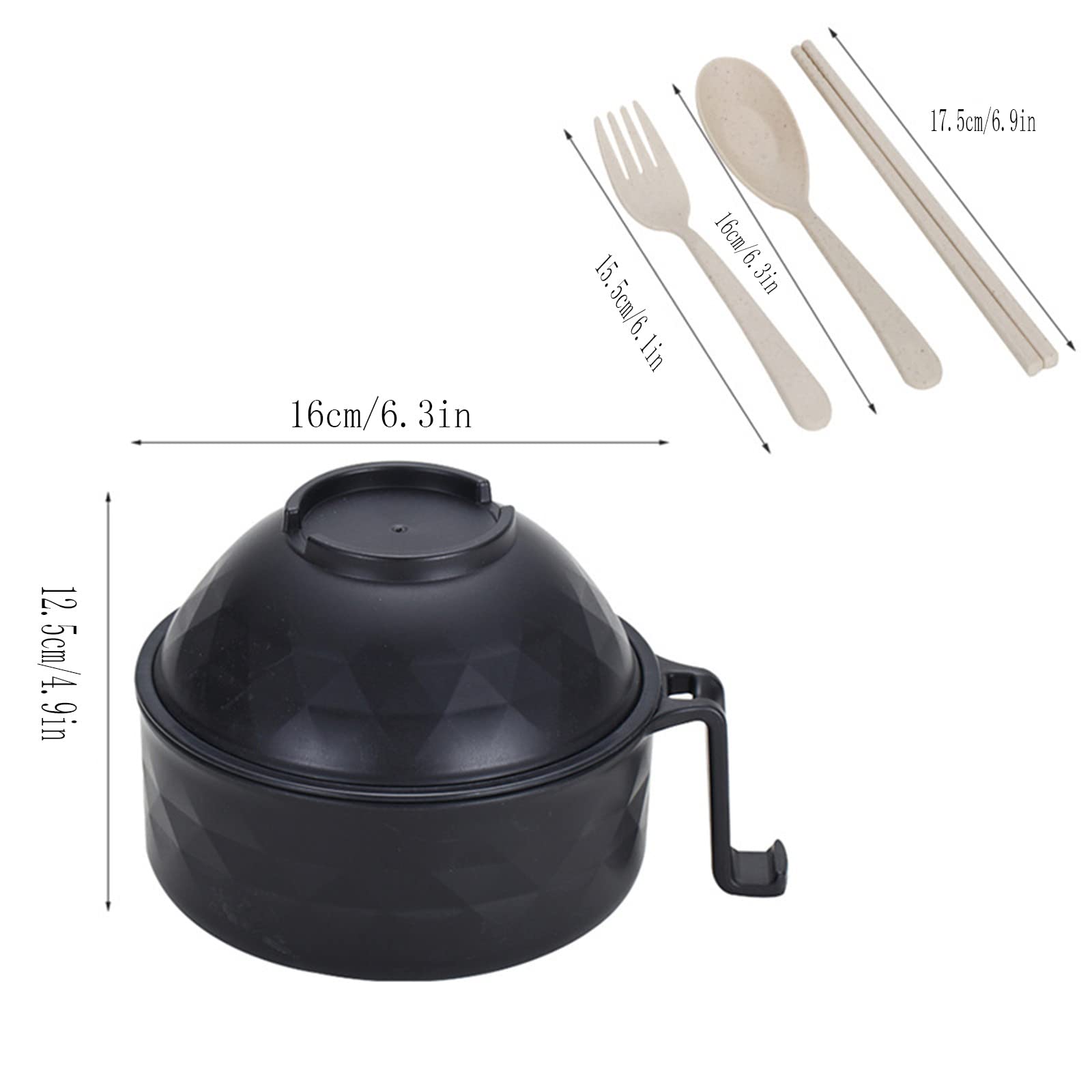 Microwave Ramen Bowl Set, Instant Noodle Bowl Ramen Bowl with Chopsticks, Drainage Bowl, Lid & Handle, College Dorm Room Essentials, Dishwasher-Safe, BPA-Free (Black/1 Set)