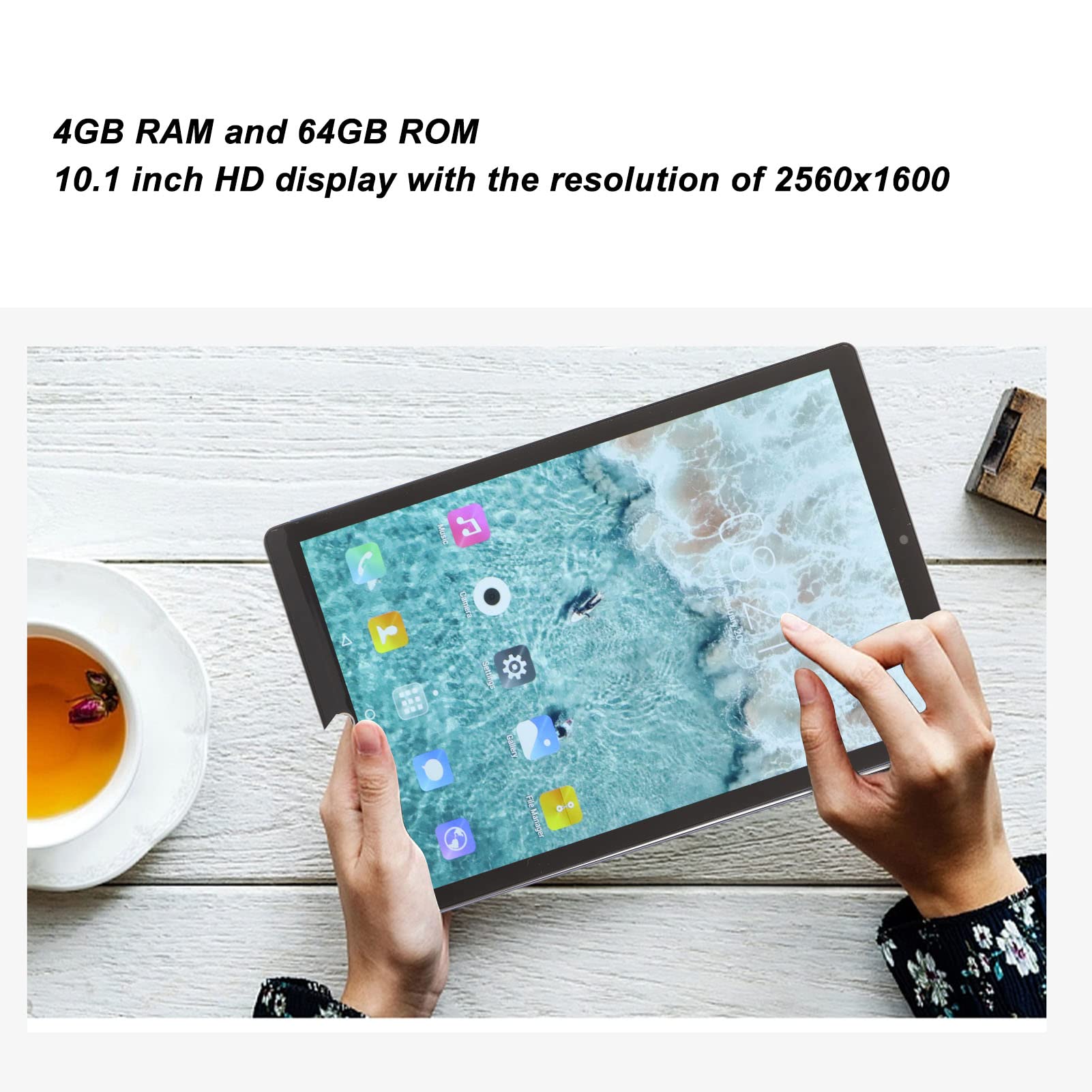 Tablet PC, Black 10.1 Inch Tablet 2.4G 5G WiFi 4GB RAM 64GB ROM Dual Card Dual Standby 100-240V Read Android 12 (US Plug)