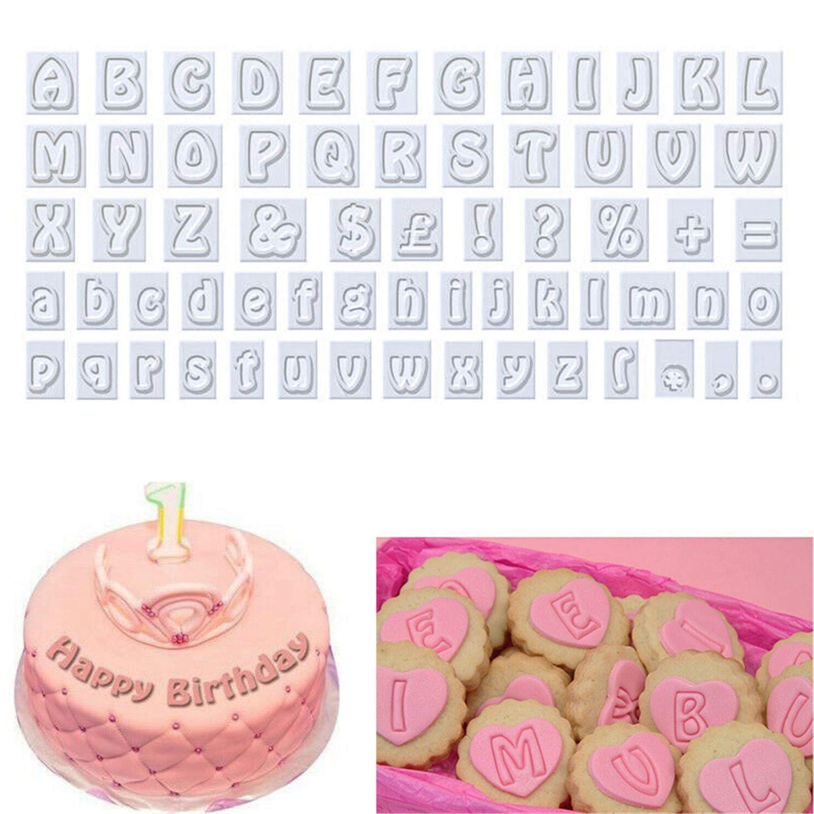 Mini Plastic Alphabet Cookie Cutter Fondant Letter Cutters Symbol Cut Outs Molds Upper & Lower Letter Stamps, 0.5 Inch