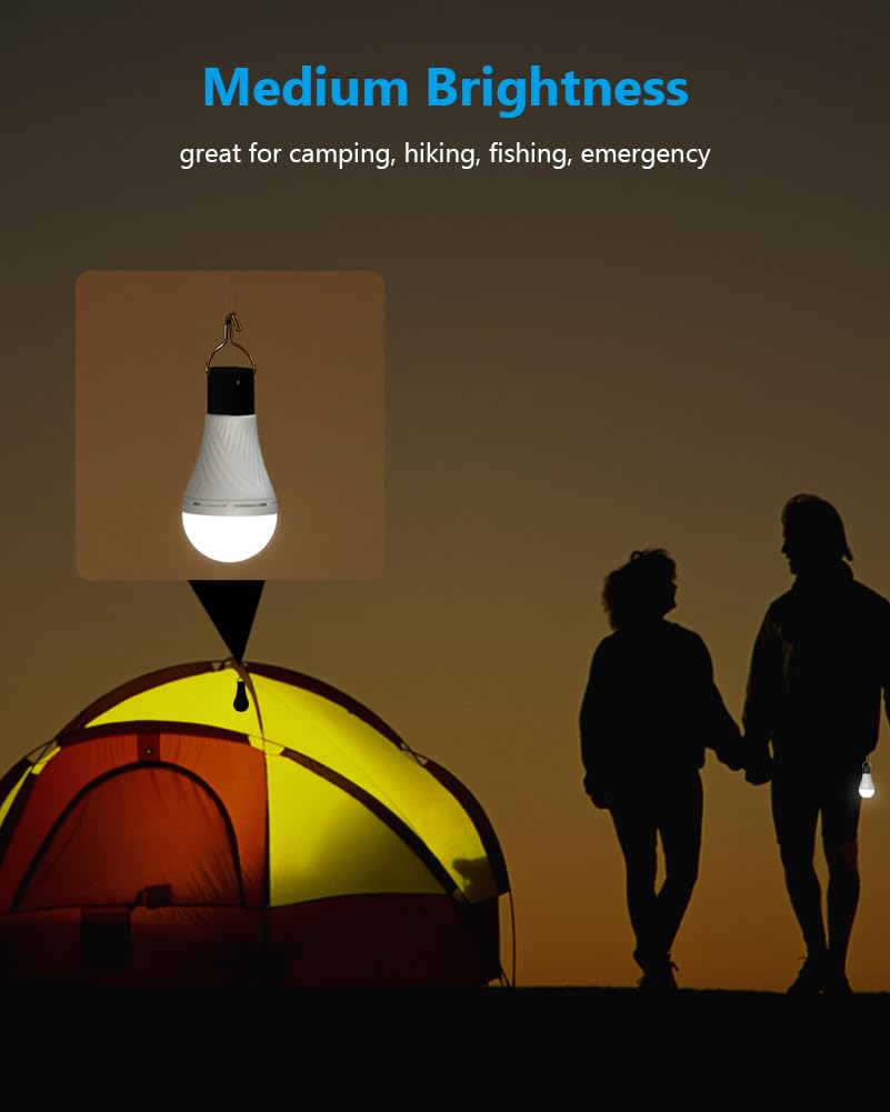 USB Rechargeable Light Bulb Auto On Off Light Bulbs, 4 Light Modes, 1500mAh Rechargeable LED Camping Lights for Camping, Hiking, Emergency, Backpacking, Fishing, 2 Packs