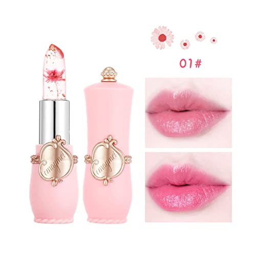 paminify 2Pcs Jelly Clear Crystal Flower Magic Lipstick Tinted Lip Balm Nourishing Moisturizing Lip Stick labial magicos,pink