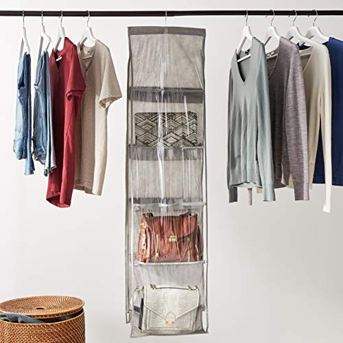 HOMZ 10, Grey and Clear Pockets Hanging Closet Purse Organizer (3817403)