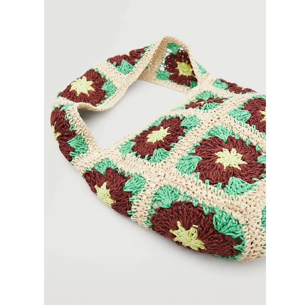 SFMZCM Bag Crochet Shoulder Bag Women Handmade Ethnic Style Woven Large Big Capacity Summer Beach Floral